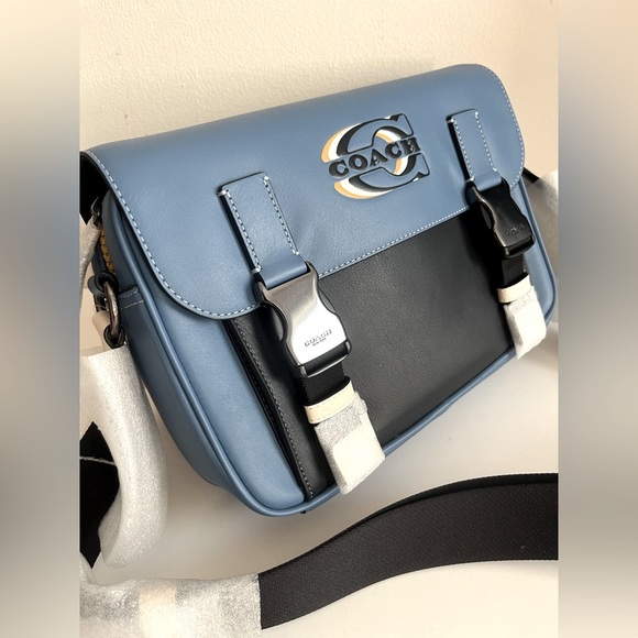 Coach | Bags | Coach Track Blue Crossbody Bag With Coach Stamp Coach ...